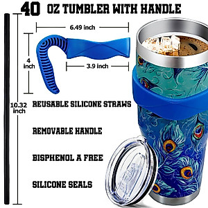 Sunmdecor 40 Oz Tumbler with Handle and Silicone Straws,Coffee Insulated Tumbler with Handle,40oz Tumbler with Handle