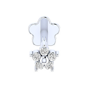 Demira Jewels Natural Diamond 14K White Gold 5-Stone Natural Diamond Flower Nose Pin, Lip Labret, Monroe Ring, Stud, Screw - 8mm Long, 16 Gauge