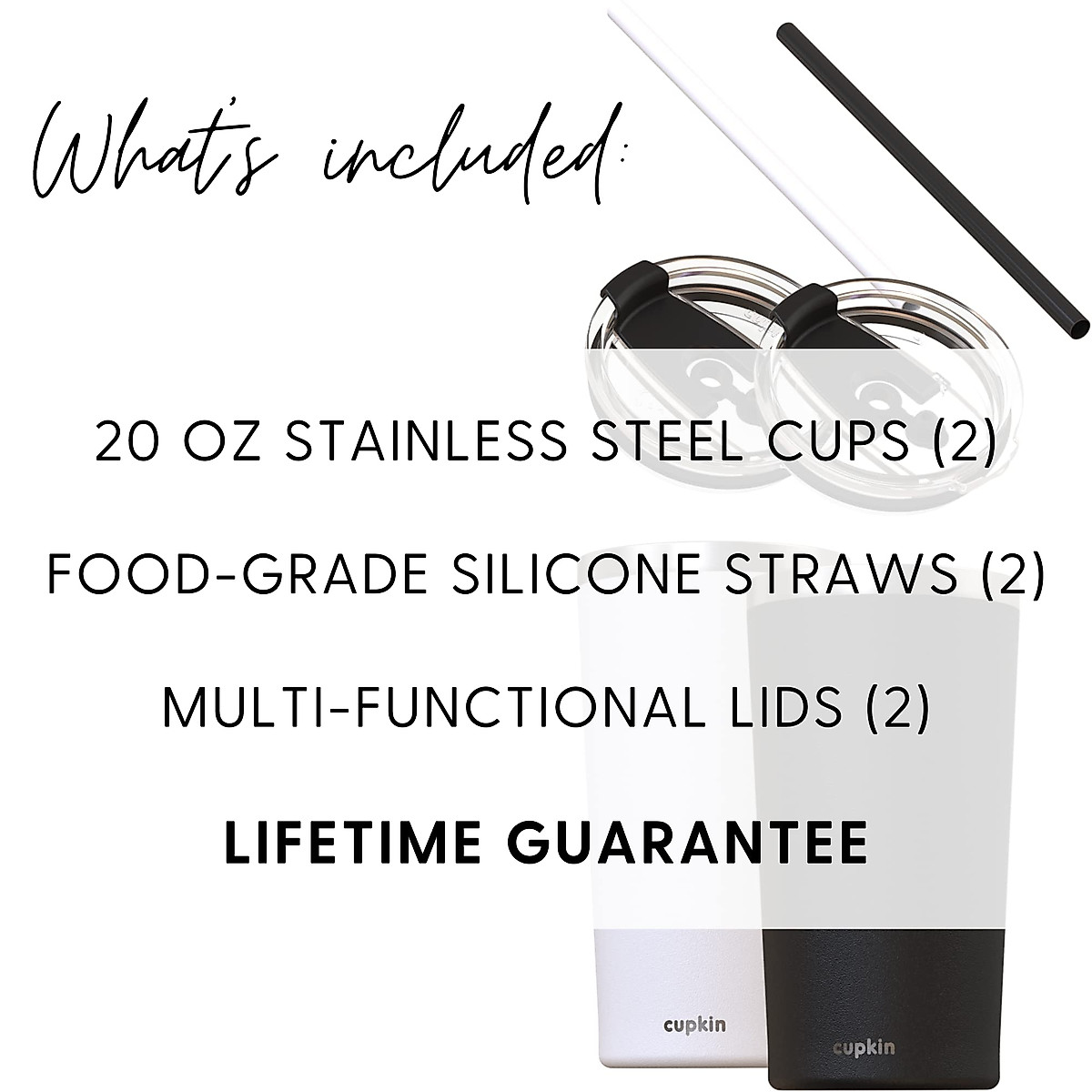 CUPKIN Insulated Tumbler with Lid and Straw - 20 oz Water Bottle with Straw, Stainless Steel Cups, Coffee Mug for Adults, Iced Coffee Cup, Coffee Tumbler for Travel