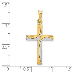 Solid 14k Yellow Gold Two Toned Latin Cross Brushed Matte Finish Pendant Charm - 29mm x 15mm
