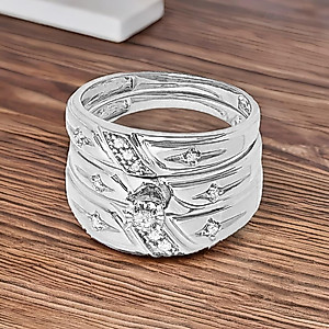 Dazzlingrock Collection 0.20 Carat Round White Diamond Cross Matching Trio Ring Set for Him & Her in 925 Sterling Silver, Women Size 9 and Men Size 10