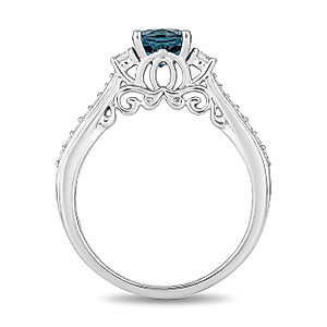 Jewelili Enchanted Disney Fine Jewelry Sterling Silver with 1/5 Cttw Diamond and London Blue Topaz Cinderella Ring, Size 6
