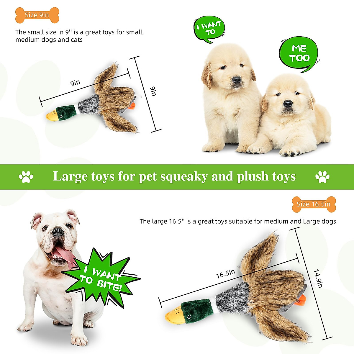 wangstar Squeaky Dog Toy for Puppy Dogs Toys to Keep Them Busy Mallard Duck Stuffed Dog Toys for Medium Small Dogs, 9" x3 Wild Duck