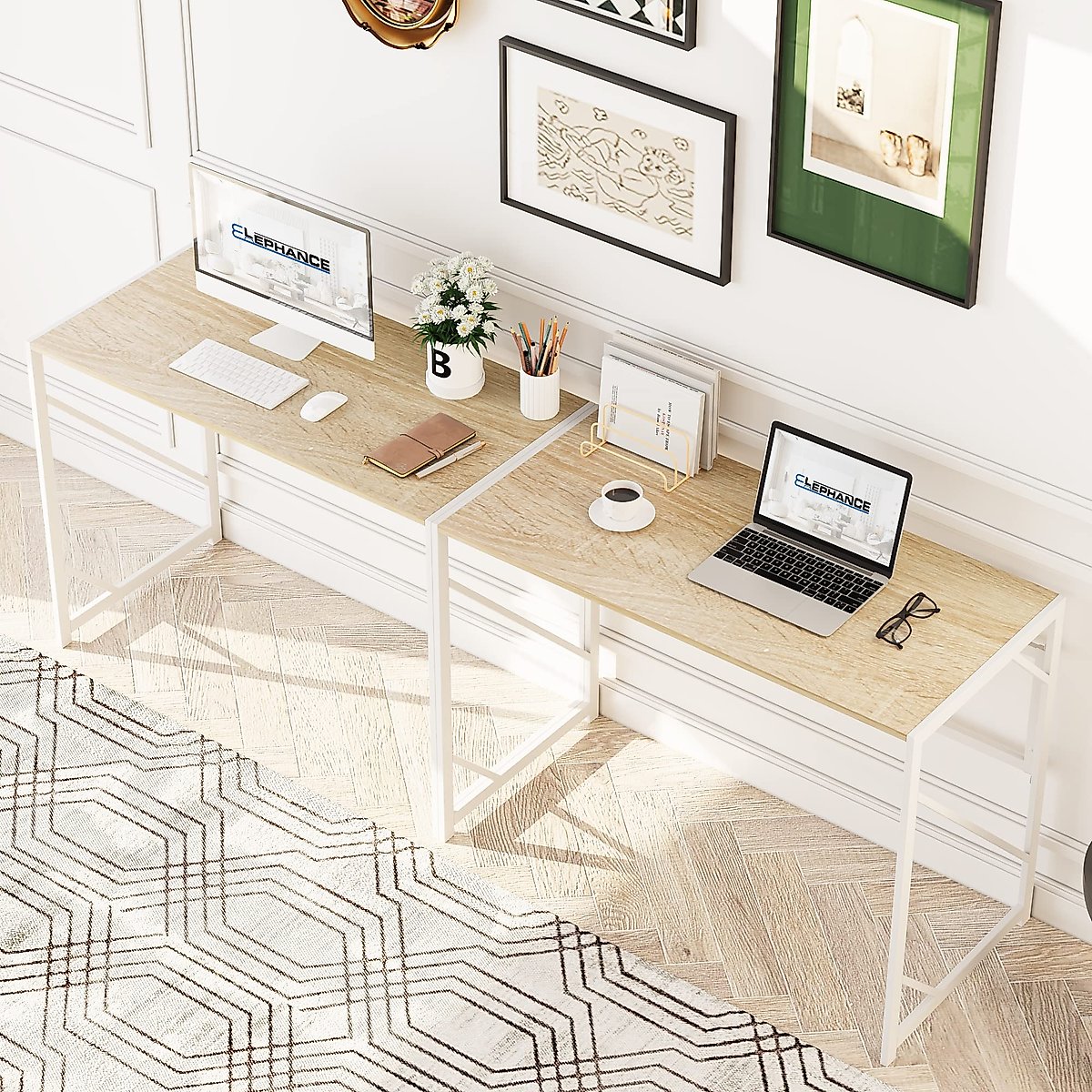 Elephance Folding Desk Writing Computer Desk for Home Office, No-Assembly Study Office Desk Foldable Table for Small Spaces