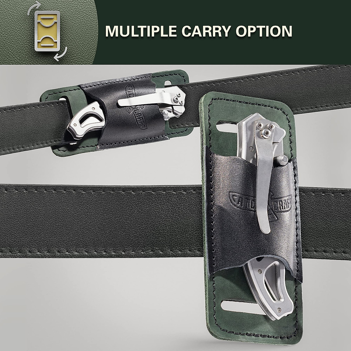 CatchandCraft Leather Knife Sheath for Belt - Pocket & Folding Knife Holster, Horizontal Carry Knife Holder, Small Case Pouch, Hidden EDC Organizer for Men, Shop Knife Sheaths