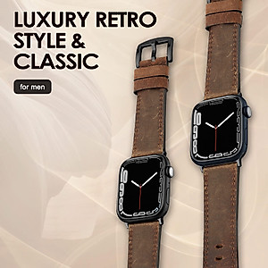 SWEES Leather Band Compatible with Apple Watch Bands 46mm 45mm 44mm 42mm (Series 1/2/3) Men Women, Vintage Genuine Leather Replacement Wristband for iWatch Series 10 9 8 7 6 5 4 3 2 1 SE Retro Walnut