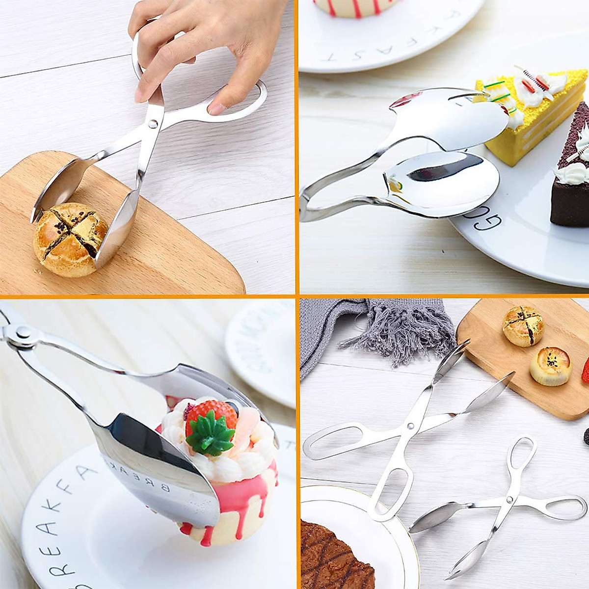 2 PACK Buffet Tongs,Stainless Steel Salad Tongs,Serving Tongs for Home Kitchen,Cake,Bread,Catering,Party,Barbecue,Seafood,Frying(10Inch and 8Inch)