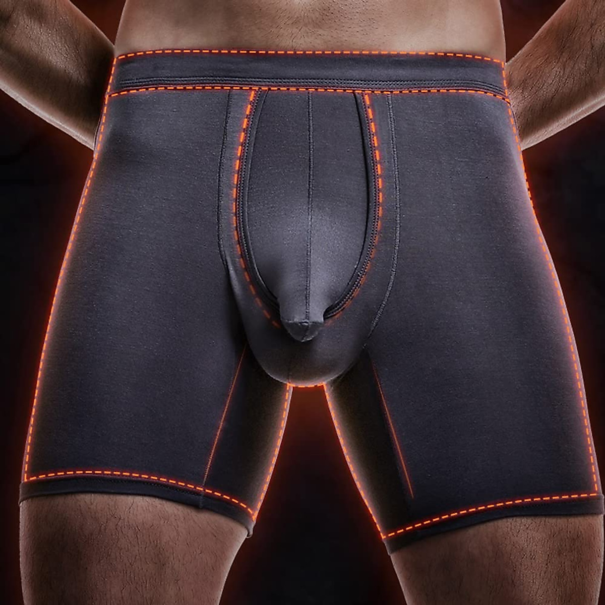 Ouruikia Men's Underwear Boxer Briefs Anti-Chafing Long Leg Mens Boxer Briefs Tagless Boxer Briefs Separate Pouch X-Large Navy/Grey