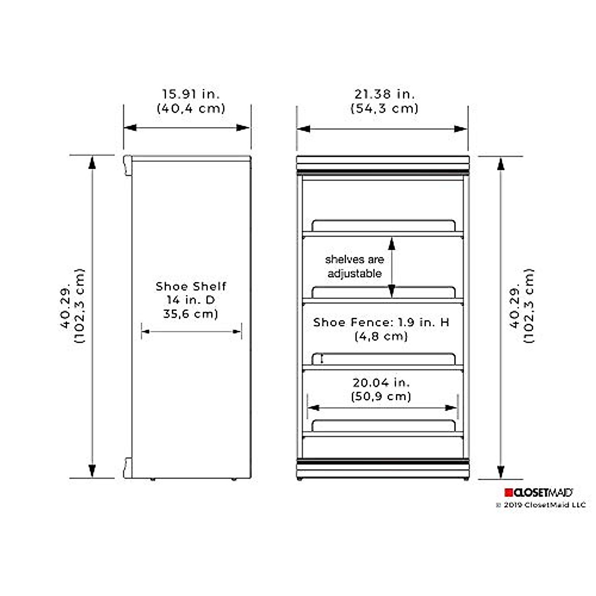 ClosetMaid Modular Storage Angled Shelves, Wood Closet Organizer Adjustable, Stacking, Full Backer, Decorative Trim, White, Shoe Shelf Unit