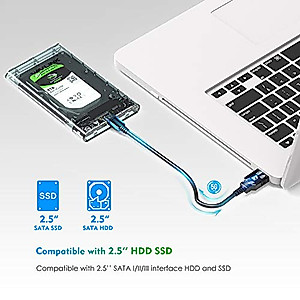 WAVLINK 2.5-Inch SATA to USB 3.0 External Hard Drive Enclosure,Portable Clear Hard Disk Case for 2.5 inch 7mm 9.5mm SATA HDD SSD, Support UASP & 2TB Drives, Tool-Free Design - Clear