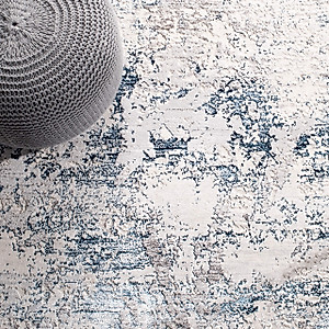 SAFAVIEH Amalfi Collection Area Rug - 8' x 10', Cream & Navy, Modern Abstract Distressed Design, Non-Shedding & Easy Care, Ideal for High Traffic Areas in Living Room, Bedroom (AMF572C)