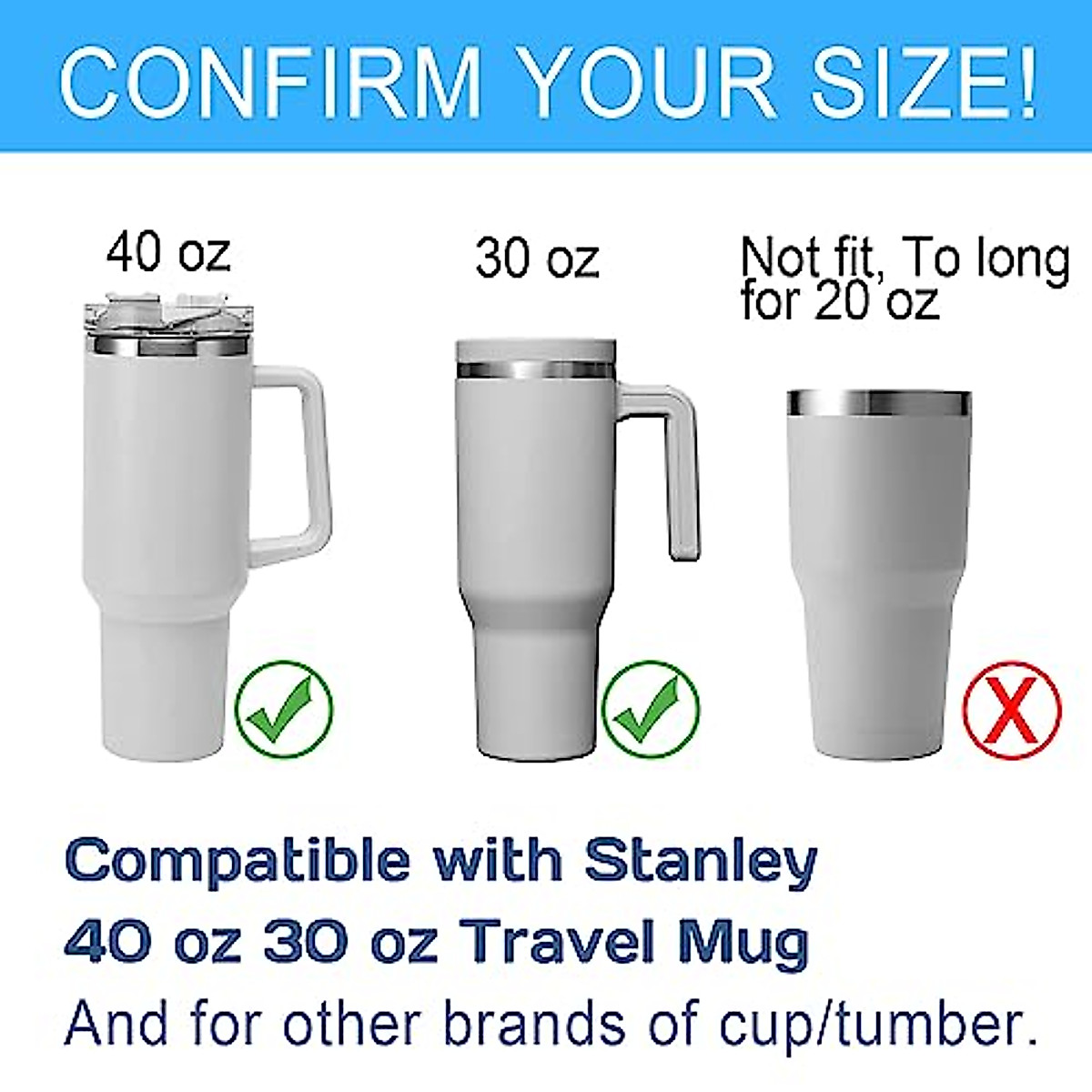 Replacement Glass Straws for Stanley 40 oz 30 oz Tumbler, 6 x 12 inch Long Straight Drinking Reusable Glass Straws for Bottles, Bring 2 Cleaning Brushes, Dishwasher Safe - Eco-Friendly.