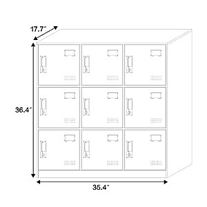 iCHENGGD Metal Locker Cabinet 9 Door Office Storage Locker Home School Metal Storage Cabinet with Lock and Ventilation for Employees Kids Bedroom Classroom Gym (Grey)