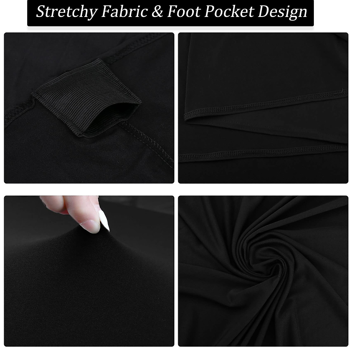4 Pack 5FT Round Spandex Tablecloth 60 Inch Black Stretchable Table Cover Washable and Wrinkle Resistant Table Cloth, Fitted Round Table for Wedding, Banquet, Birthday, Party, Restaurant (Black)