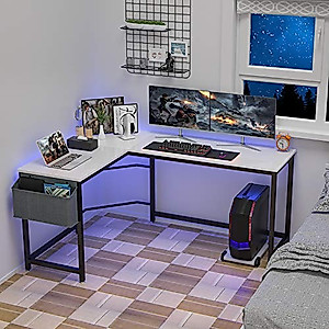 Topfurny L Shaped Desk 58’’ Corner Desk Computer Gaming Desk PC Table Writing Desk Large L Study Desk Home Office Workstation Modern Simple Multi-Usage Desk with Storage Bag Space-Saving Wooden Table