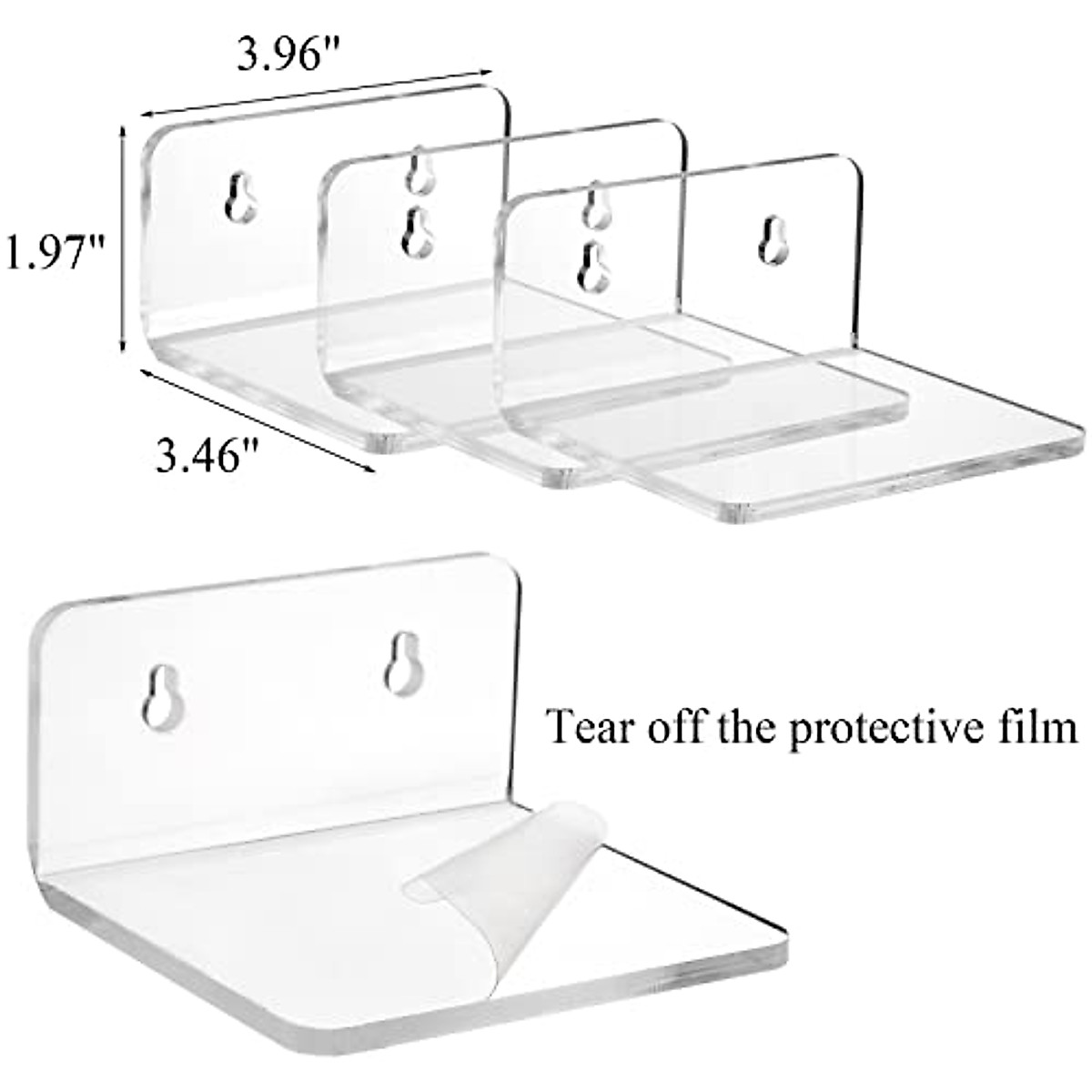 Fasmov 8 Pack Small Wall Shelves, Acrylic Display Ledges for Mini Decor, Display Shelf Floating Wall Mounted Shelf for Bedroom, Living Room, Bathroom