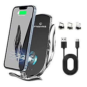 Fivahiva Car Phone Holder Mount, Wireless Car Charger, Intelligent Magnetic Automobile Air Vent Phone Mount Hands Free, Cell Phone Mount for All Car Fit for iPhone Android All Smartphone (Silver)