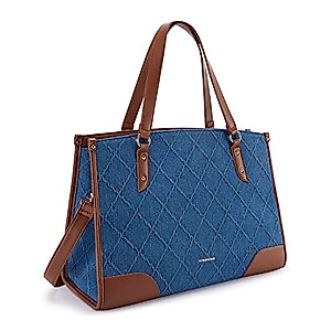 Missnine Tote Bag for Women Denim Teacher Bag Casual Work Bags 15.6 inch Shoulder Bag for Office Business