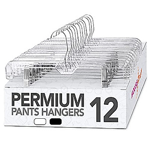 HOUSE DAY Pants Hangers 12 Pack Skirt Hangers with Clips 14 Inch Clear Hangers 360-Rotating Stainless Steel Clips,Hangers with Adjustable Clips for Adult and Hangers for Pants, Skirts, Jeans,Slacks