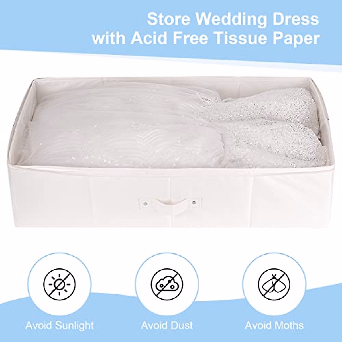 Wedding Dress Storage Box - Wedding Dress Preservation Box with 20 Sheets of Acid Free Tissue Paper for Storage Wedding Dress Storage Box Kit,Heirloom Wedding Gown Storage Box - Bride Musthaves(Beige)