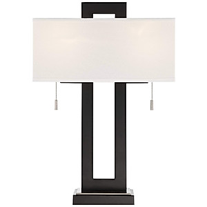 360 Lighting Neil 26" High Rectangular Rustic Modern Table Lamps Set of 2 USB Port Pull Chain Black Metal White Shade Living Room Charging Bedroom Bedside Nightstand House Office Entryway