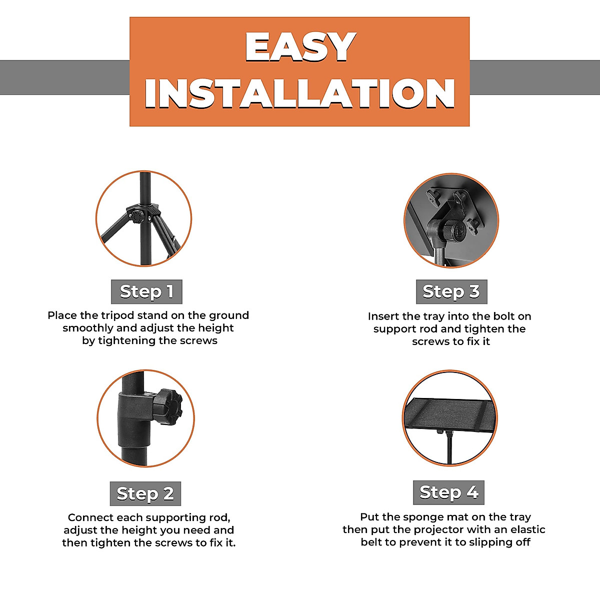 SCREENSEAT Projector Stand Tripod With Mouse Tray – Laptop Projector Tripod Stand Adjustable Height 23.4" to 48.3" With Gooseneck Phone Holder - Perfect Tripod for Office, Home, Outdoor DJ Equipment