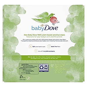 Baby Dove Baby Wipes for Sensitive Skin with 100% Plant-Based Fibers Hypoallergenic 63 Wipes 12 Pack