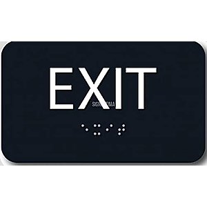 ADA Compliant EXIT Braille Sign , 6"x 4" , Double sided taped - SignOptima (Black)