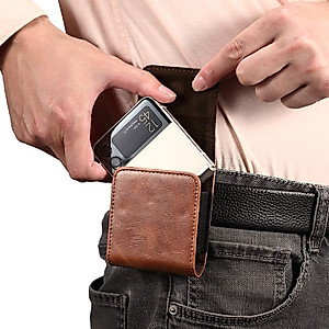 LBYZCASE Phone Holster with Belt Clip for Samsung Galaxy Z Flip 5/4/3,Leather Pouch with Magnetic Closure Flap for Motorola RAZR Series,Galaxy Z Flip/Z Flip 3/Z Flip 4/Z Flip 5 5G (Brown)