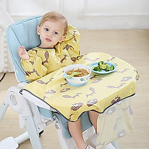 Jarafom Baby Weaning Bibs anti-dirty Highchair Waterproof Sleeved Bib Set Stain Odor Resistance Play Smock Apron 6-36 Months (long sleeves - Yellow fox)