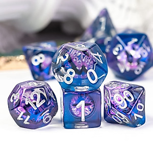 Cusdie 7-Die DND Dice, Polyhedral Dice Set Filled with Eyeball, for Role Playing Game Dungeons and Dragons D&D Dice MTG Pathfinder (Purple Eyeball)