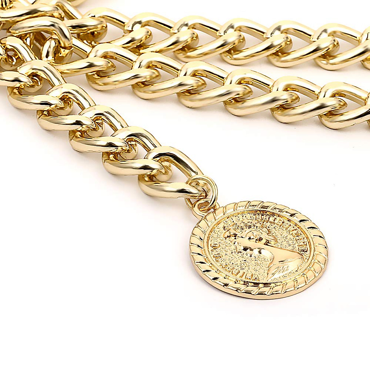 Jurxy Multilayer Alloy Waist Chain Body Chain for Women Waist Belt Pendant Belly Chain Adjustable Body Harness for Jeans Dresses – Gold Style 7 - S Size