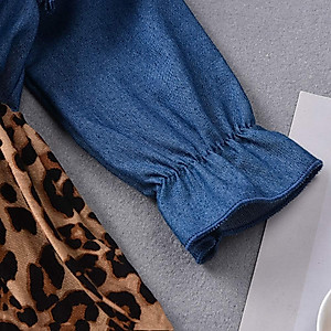 Toddler Baby Girl Long Sleeve Fall Dress Infant Denim Leopard Ruffle Dresses Cheetah Outfit, Blue, 2-3T