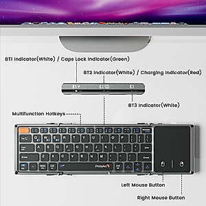 ProtoArc Foldable Bluetooth Keyboard with Touchpad, XK02 Folding Wireless Keyboard for Travel, Pocket-Sized Compact Portable Keyboard for iPad iPhone Tablet Laptop Windows iOS Android