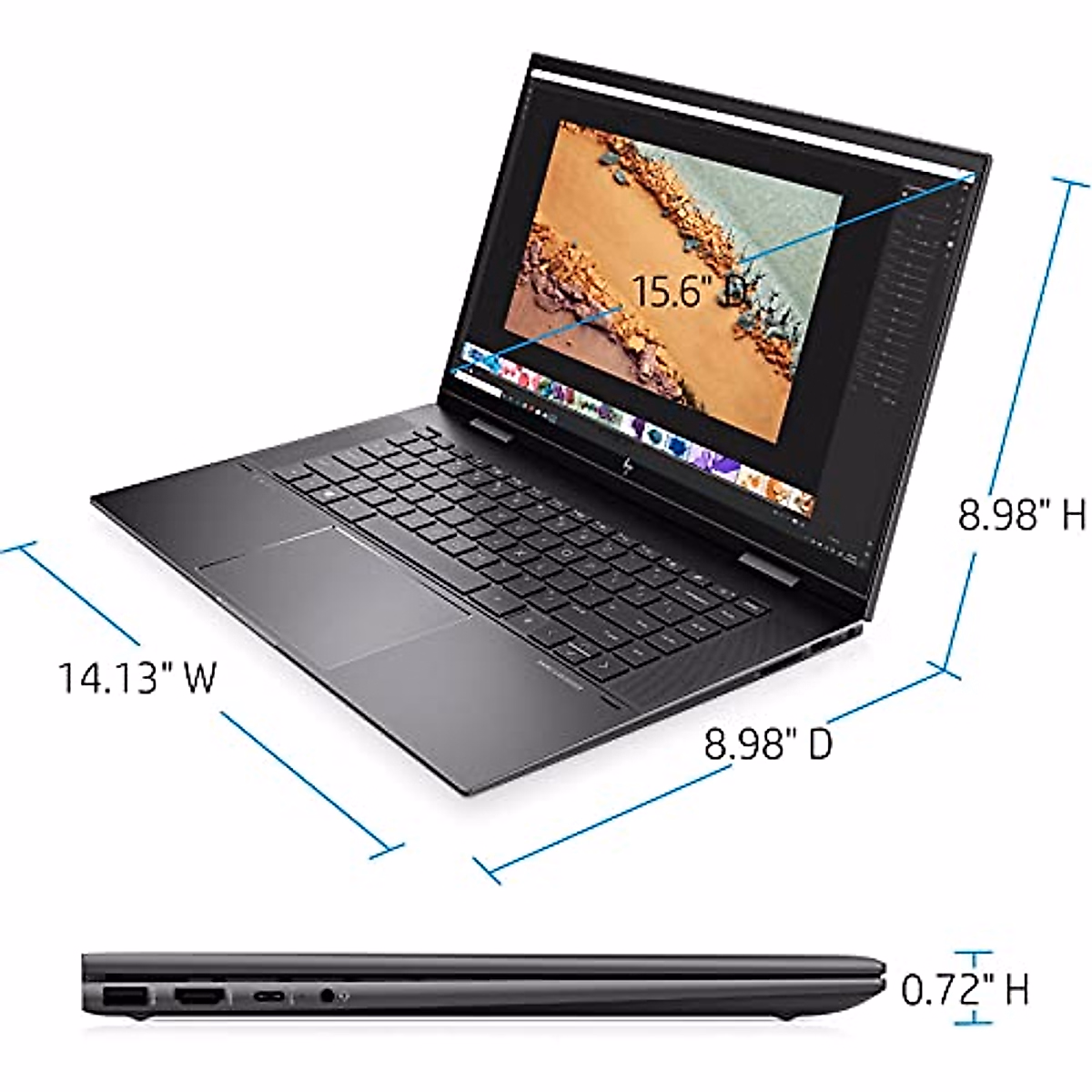 HP 2023 Envy X360 15.6" FHD 2-in-1 Touchscreen Laptop AMD 8-Core Ryzen 7 5825U Radeon Graphics 24GB RAM DDR4 1TB NVMe SSD HDMI2.1 2xUSB-C w/DP Backlit KB WiFi AX BT Windows 11 Pro w/RE 32GB USB