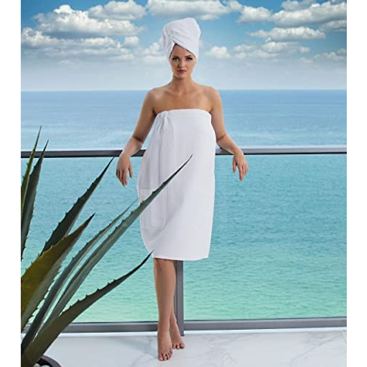 Boca Terry Spa Wrap, Waffle Spa Towel Wrap for Women, Lightweight Bath Wrap with Snaps for Sauna, Facial, Spa or Gym. White, S/M