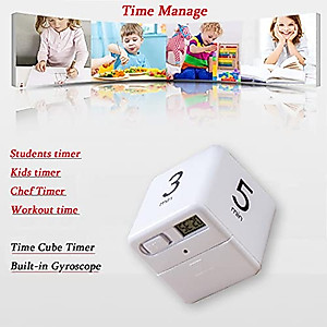 NTFRBCT Cube Timer Kitchen Timer Child Timer Gravity Sensor Flip Timer Exercise Timer Time Management Countdown Settings 1-3-5-10 Minutes Work, Yoga, Study and Game Etc