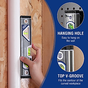 WORKPRO 10 Inch Torpedo Level, Small Leveler Tool, 3 Bubble Vials, Verti. Site, for Conduit Bending, Aluminum Alloy Construction