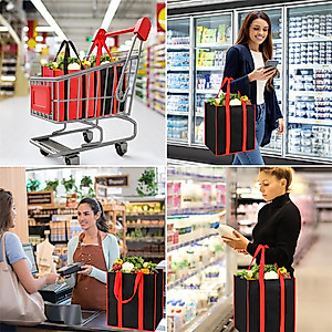 Bodaon 2Pk Collapsible Kitchen Reusable Grocery Bags, the Utility Tote Bag Bulk, Large Folding/Foldable Reusable Shopping Cart for Groceries, Storage Totes Heavy Duty, Shopping Basket (Black)