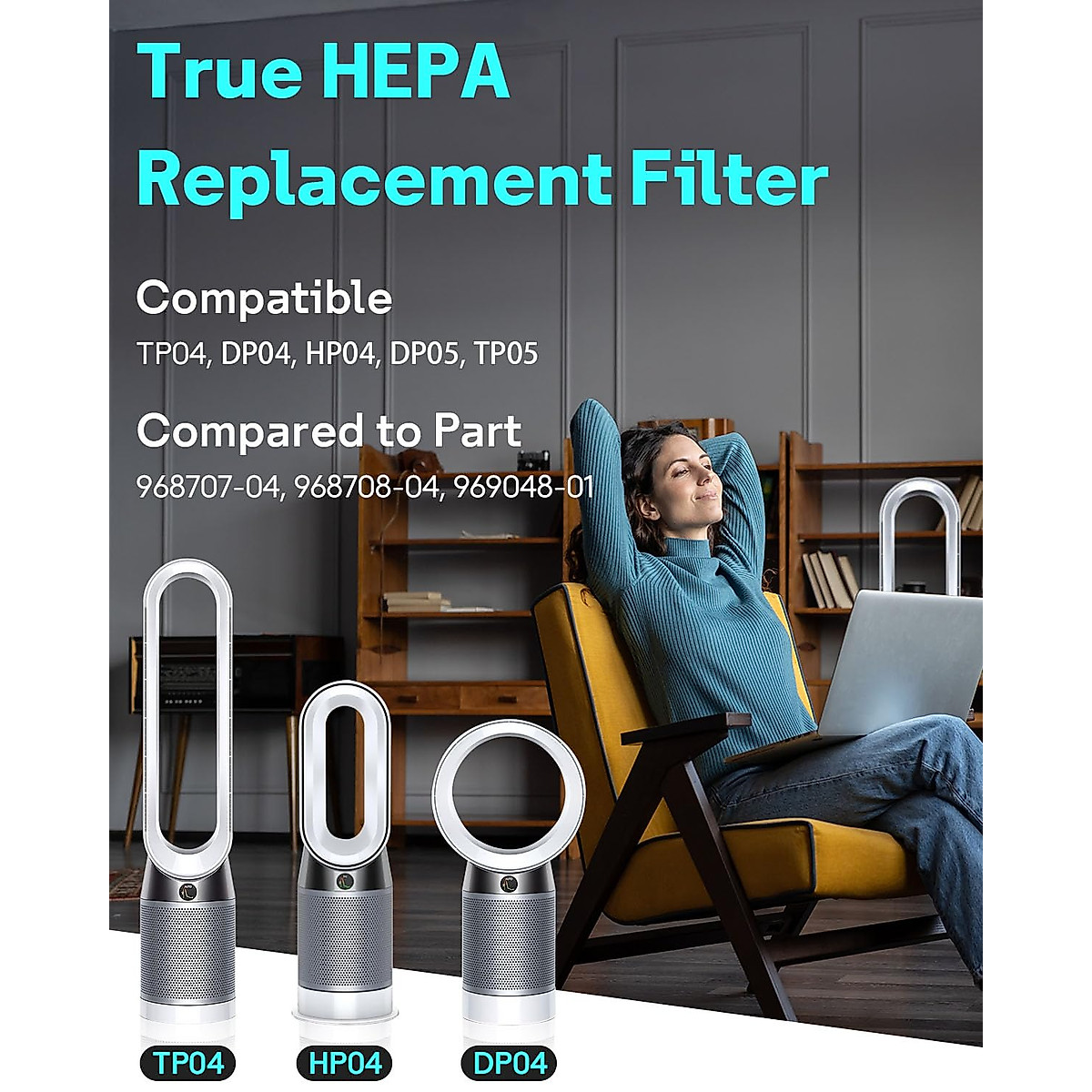 Leemone TP04 True Hepa Filter Replacement Compatible with Dyson TP04 HP04 DP04 TP05 DP05 Air Purifier, 360° Combi Glass HEPA Filter & Activated Carbon Filter, 1 Pack