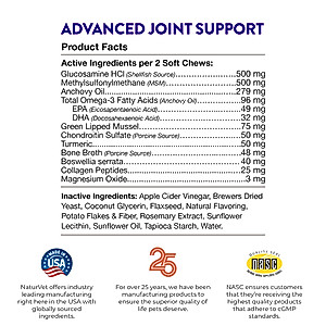 Evolutions by NaturVet Advanced Joint Support 90ct Soft Chews for Dogs - Anchovy Oil, Bone Broth, Collagen, Glucosamine, Turmeric, MSM - Helps Support Synovial Fluid, Cartilage, Connective Tissues