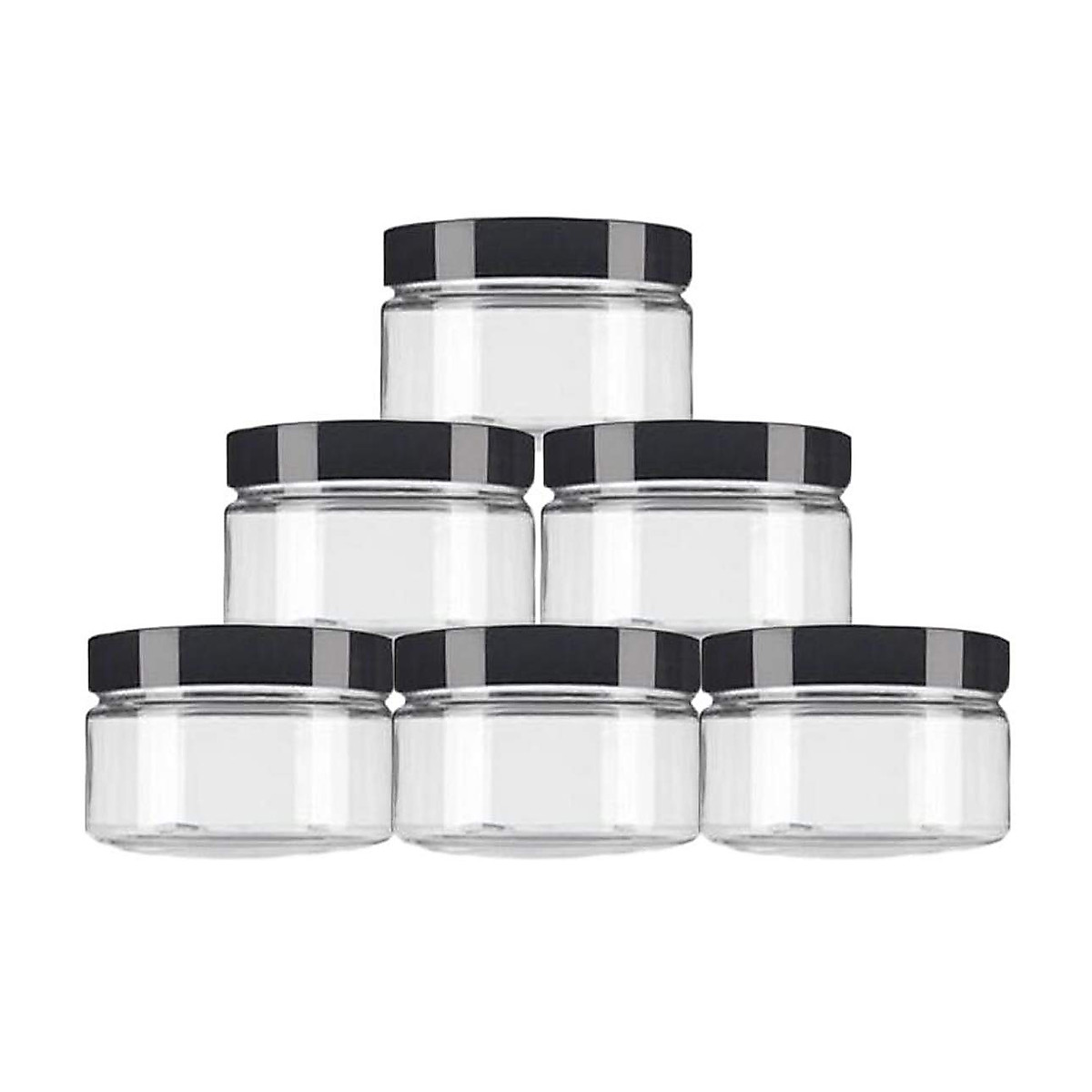 ericotry Clear PET Plastic (BPA Free) Refillable 8 Oz / 250ml Empty Cosmetic Containers Cases with Black Lid for Cream Lotion Bottle All Purpose Portable Household Containers (6 Pack)