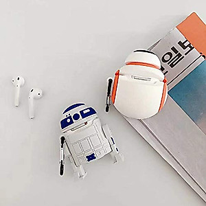 New 3D Cute Cartoon Airpods case,Compatible for Airpod 1 & 2, Stylish Designer Skin, Very Suitable Teenagers, Children, Boys Girls (R2-D2)