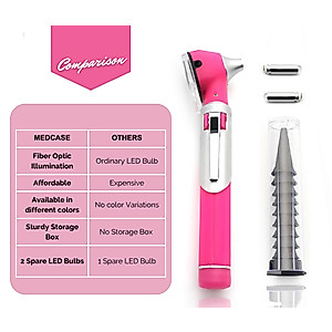 MEDCASE Radiance Otoscope - Ear Scope with LED Light and Speculum for Ear Examination and Diagnosis - Ideal for Professional use - Lifetime Warranty - Pink