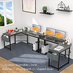 Homfio L Shaped Desk 58’’Computer Corner Desk Gaming Desk PC Table Writing Desk Large L Study Desk Home Office Workstation Modern Simple Multi-Usage Desk with Storage Bag Space-Saving Table, Black Oak