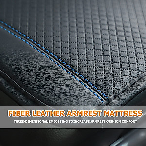 8sanlione Car Armrest Storage Box Mat, Fiber Leather Car Center Console Cover, Car Armrest Seat Box Cover Accessories Interior Protection for Most Vehicle, SUV, Truck, Car (Black/Blue)