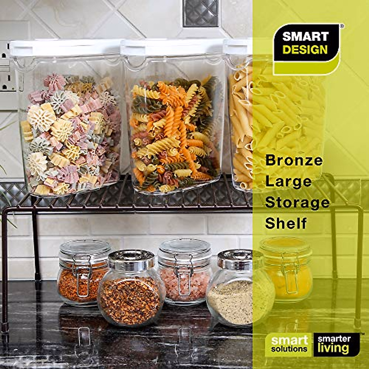 Smart Design Classic Storage Shelf – Set of 6, Large (8.5 x 16 in.), Bronze – Sturdy Steel Pantry Organizer with Rust-Resistant Finish and Non-Slip Feet for Easy Home Organization and Storage
