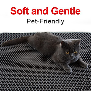 Waretary Cat Litter Mat, 30" X 24" Litter Trapping Mat, Double Layer Honeycomb Litter Box Mat, Urine & Waterproof Kitty Litter Mat, Scatter Control Easy Clean (Gray)