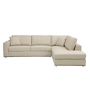 Blackjack Furniture Surton Top Grain Italian Leather Sectional Sofa for Living Room and Home Office, Modern Luxury L-Shaped Couch, 117" W, Right Arm Facing, Beige