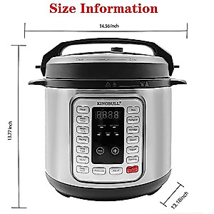 KINGBULL 8 Quart 12-in-1 SS Electric Pressure Cooker, Multi-Use Slow Cooker, Rice Cooker, Steamer, Sauté, Yogurt Maker, Warmer &Delay Start,LED Screen& Manual,Silver